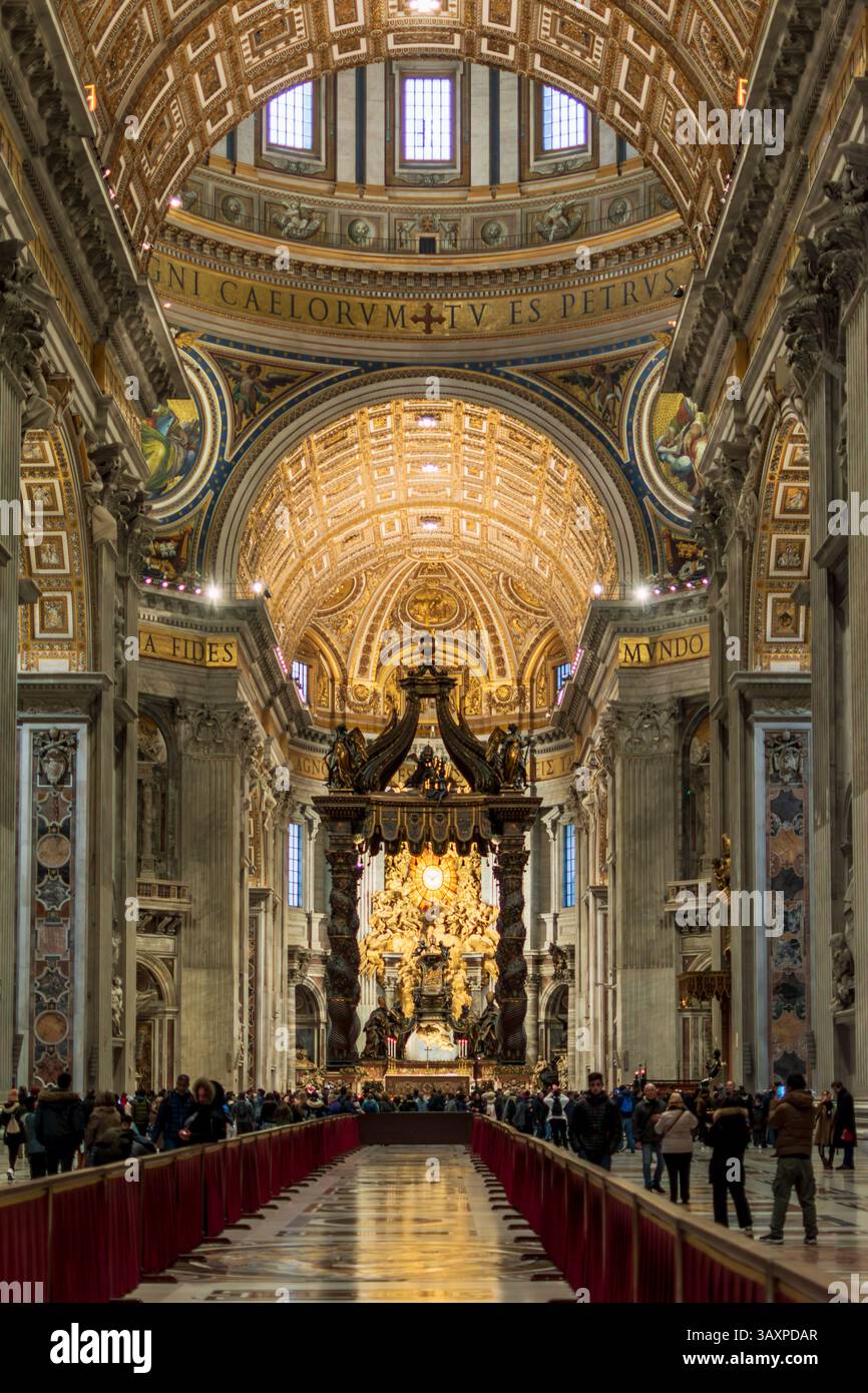 Inside view of the Saint Peter Basilica in the Vatican City in Rome ...