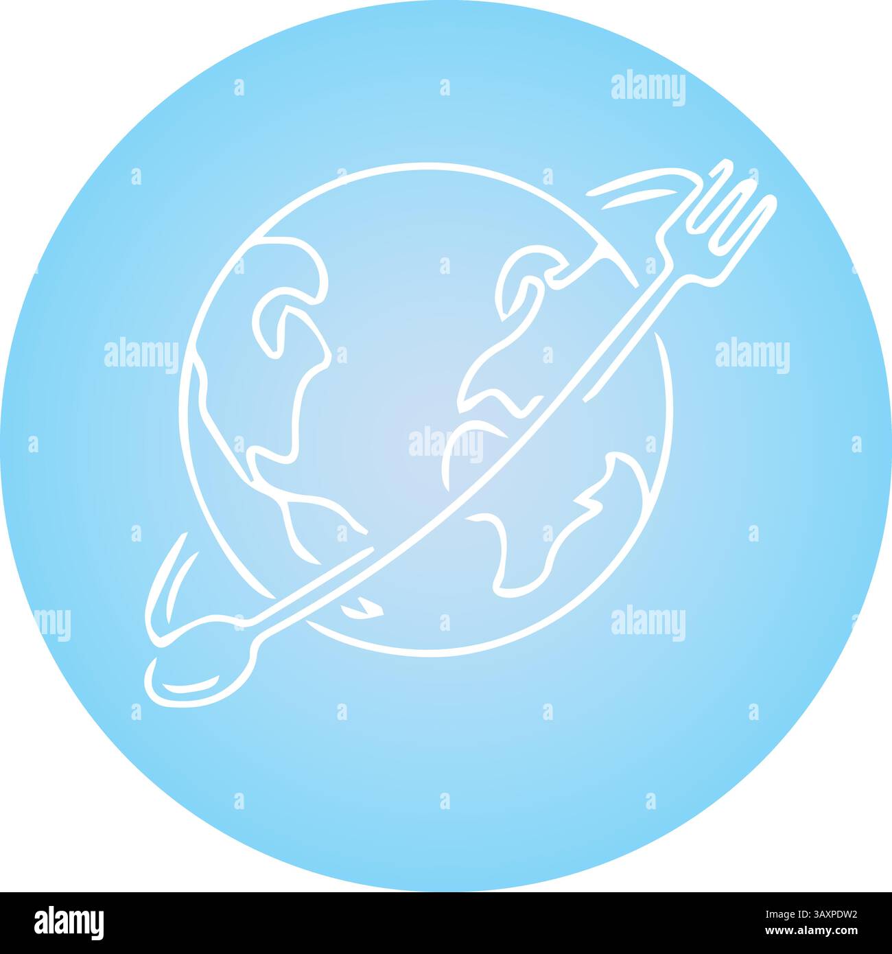 World Cooking Logo with Spoon and Fork White outline Logo Sky Blue ...