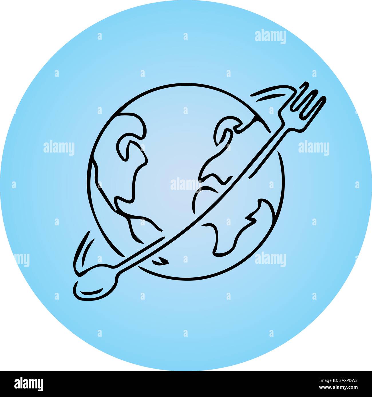 World Cooking Logo with Spoon and Fork Black Logo Sky Blue Background ...