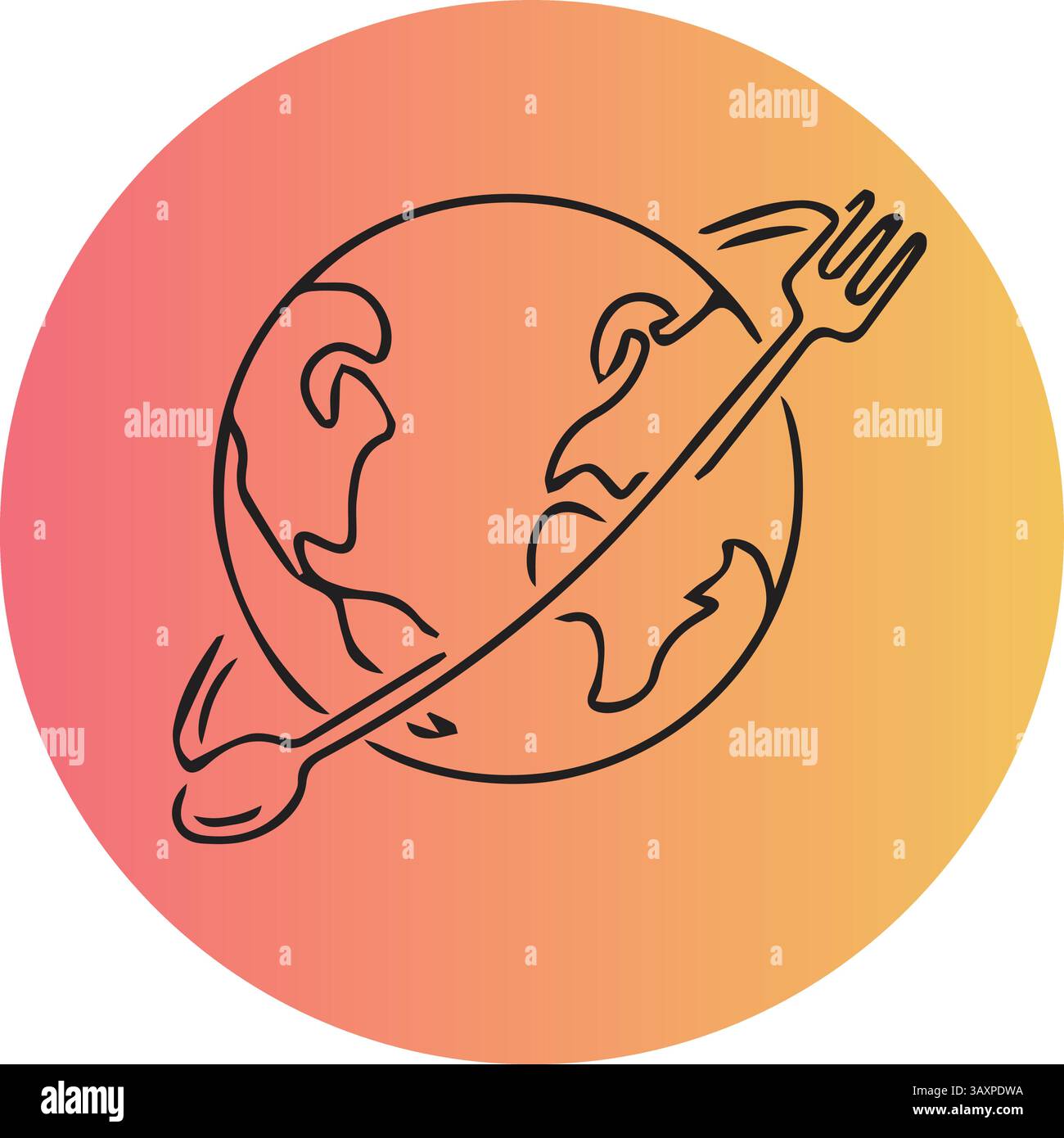 World Cooking Logo with Spoon and Fork Black Outline Logo Orange ...