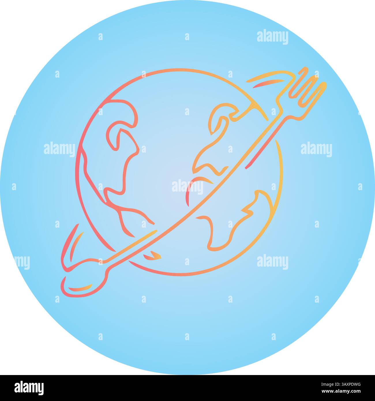 World Cooking Logo with Spoon and Fork Orange Outline Logo Sky Blue ...