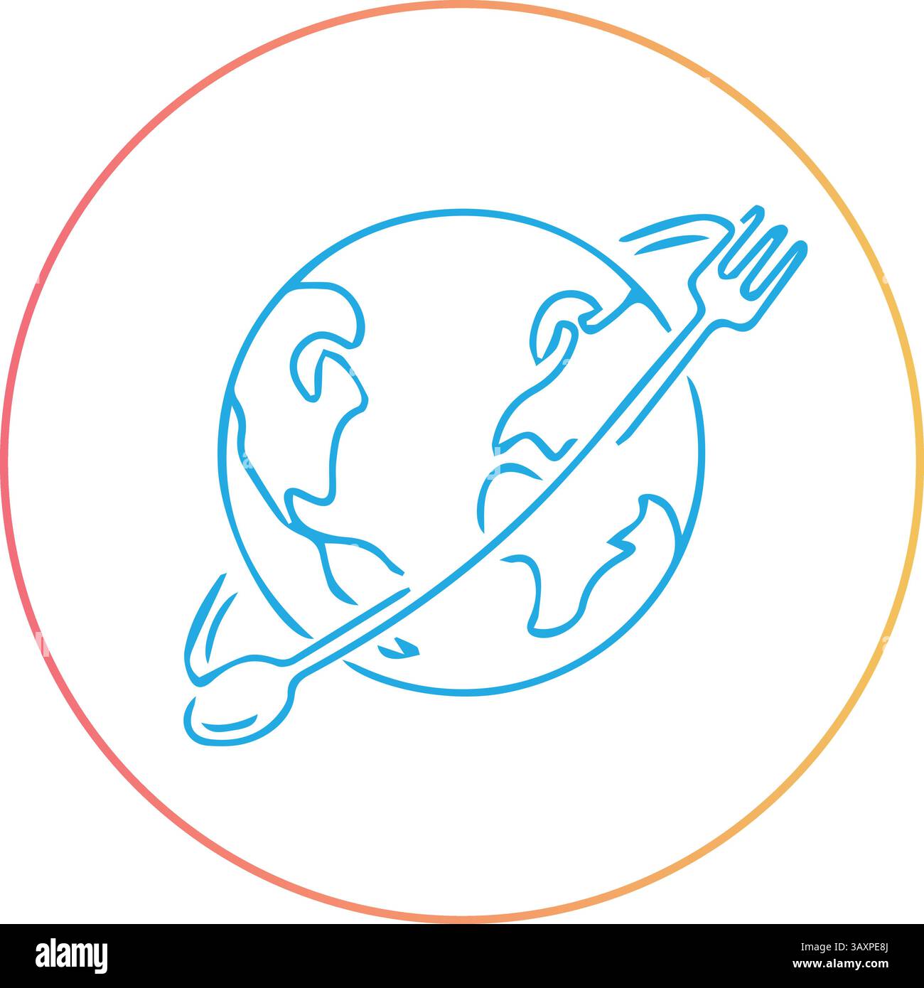 World Cooking Logo with Spoon and Fork Blue Outline Logo White ...