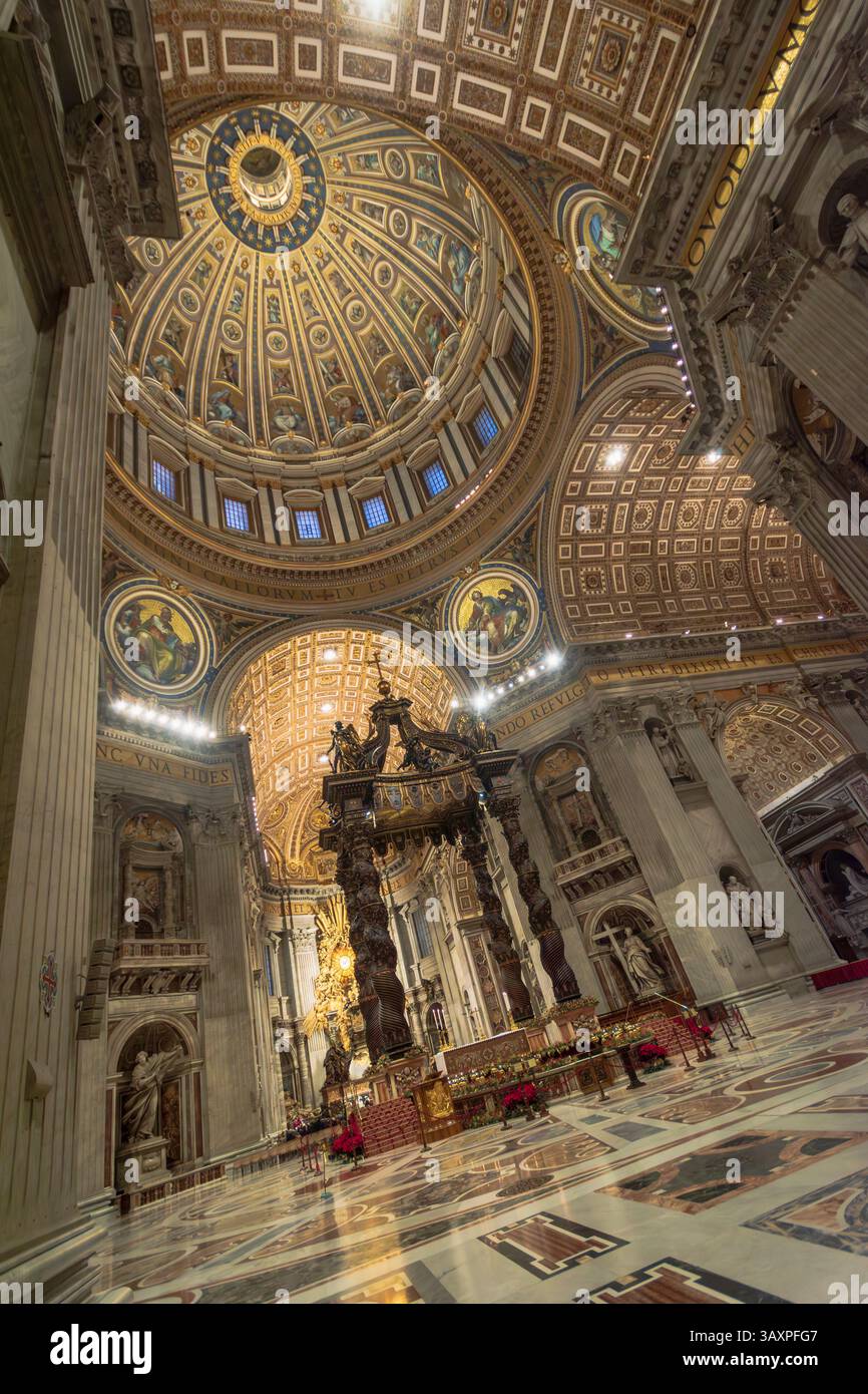 Inside view of the Saint Peter Basilica in the Vatican City in Rome ...