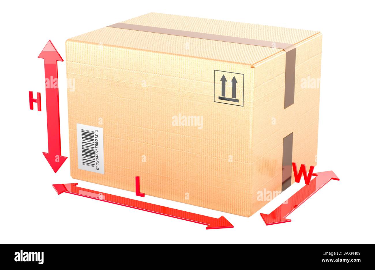 Parcel volumetric weight, concept. 3D rendering isolated on white ...