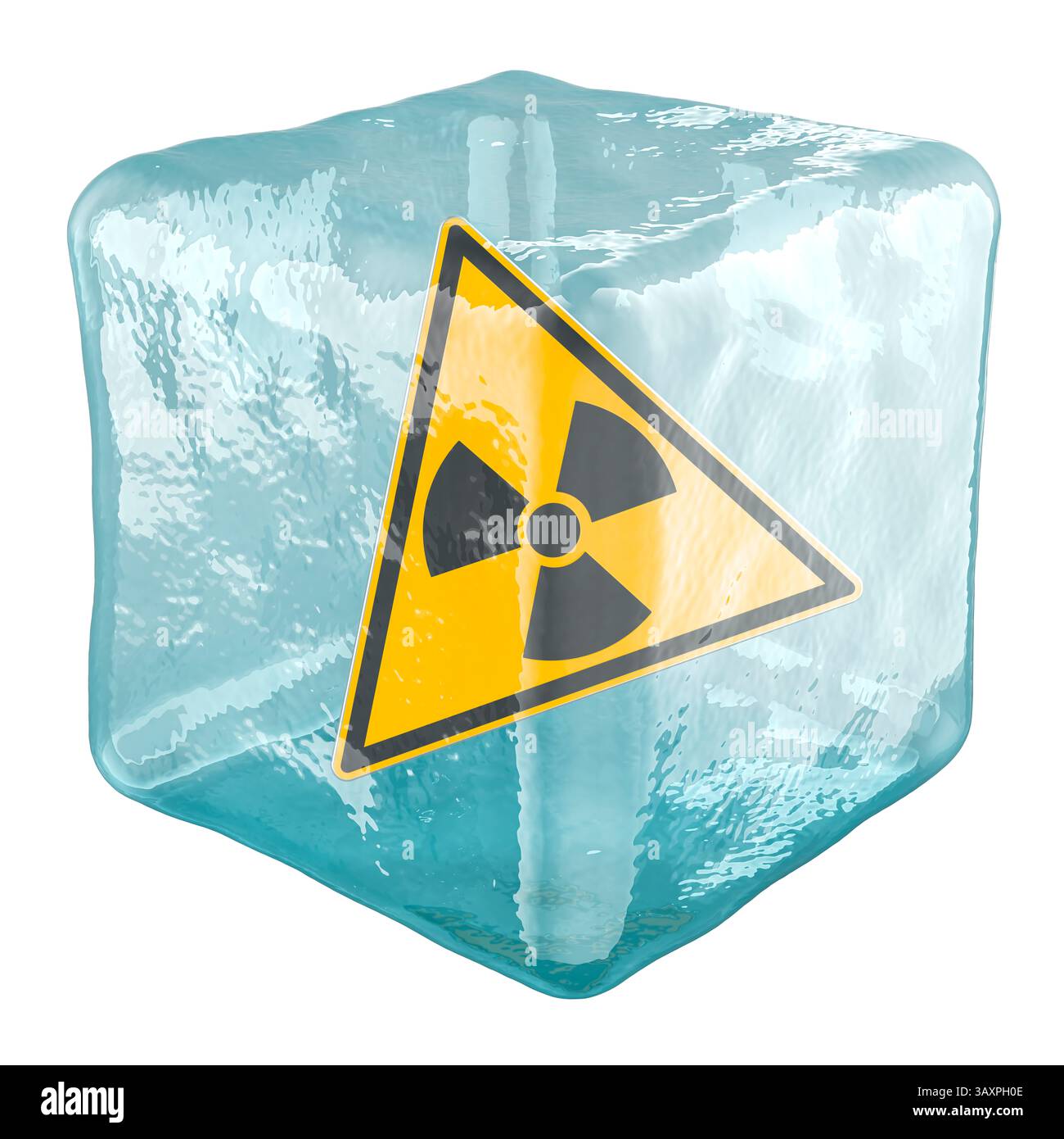 Preventing nuclear disaster, concept. Nuclear sign frozen in ice cube ...