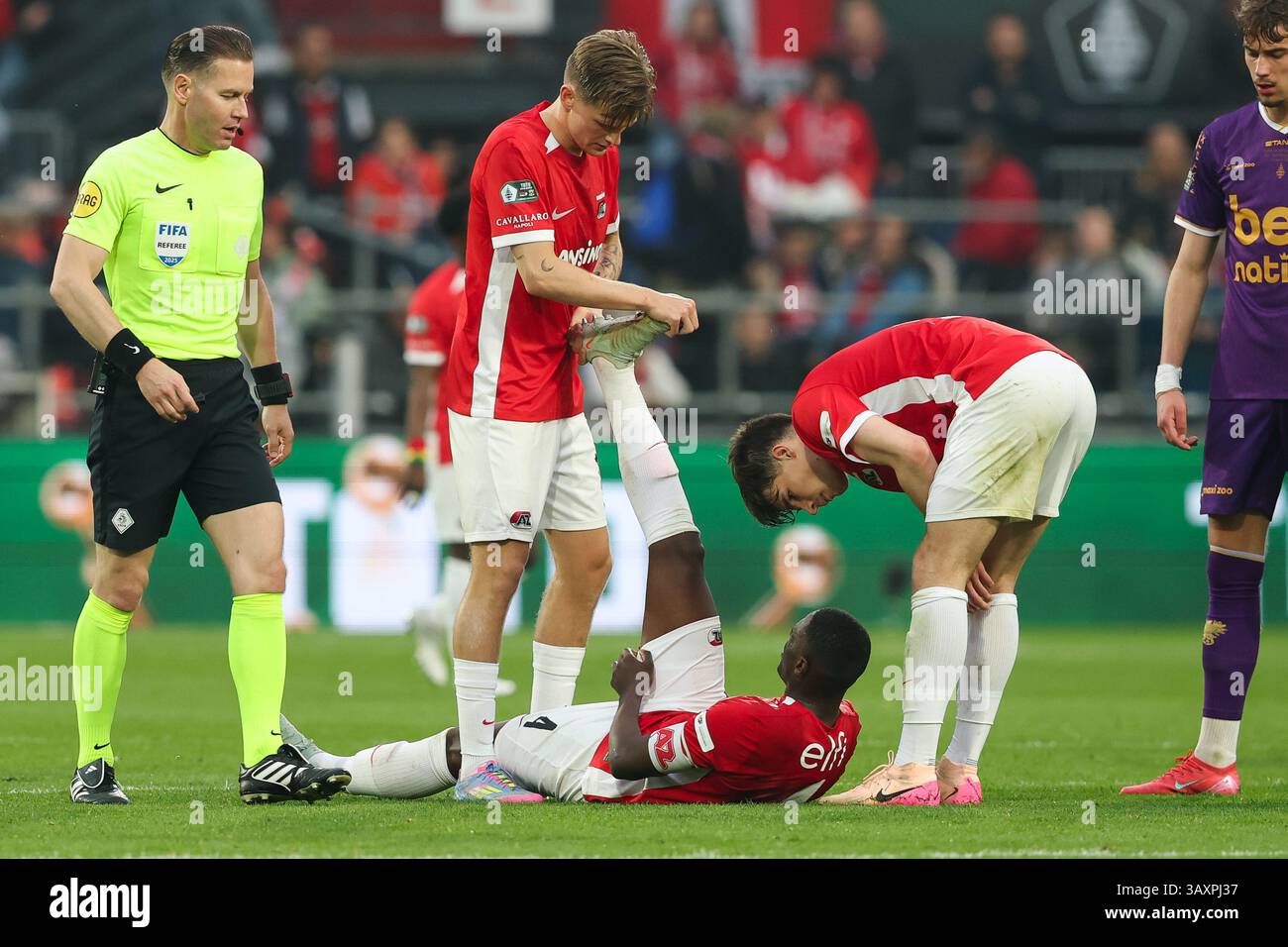 ROTTERDAM, NETHERLANDS - APRIL 21: Injury of Bruno Martins Indi of AZ ...