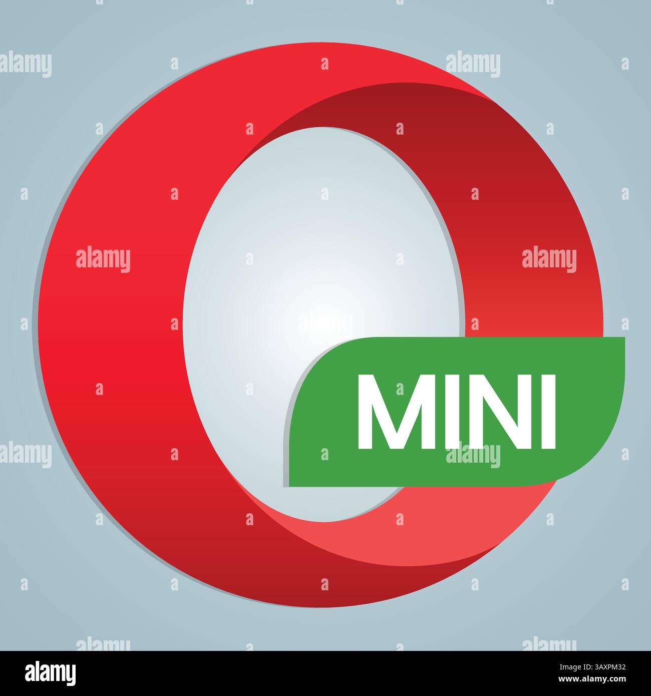Opera Mini logo on smartphone screen placed on laptop keyboard. Empty place to write information ...