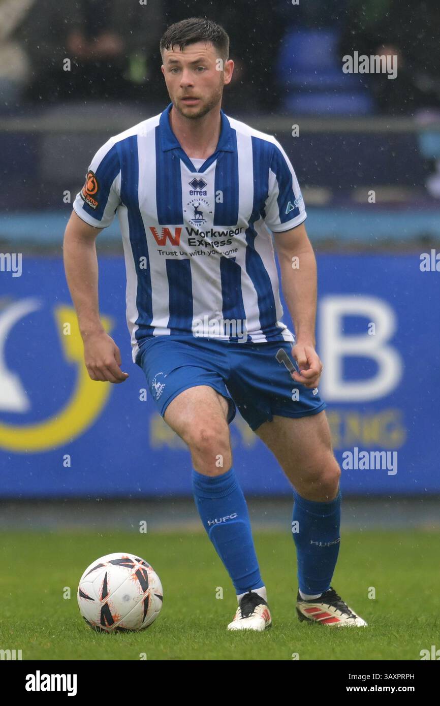 Hartlepool, UK. 21st Apr, 2025. Hartlepool United's Nathan Sheron ...