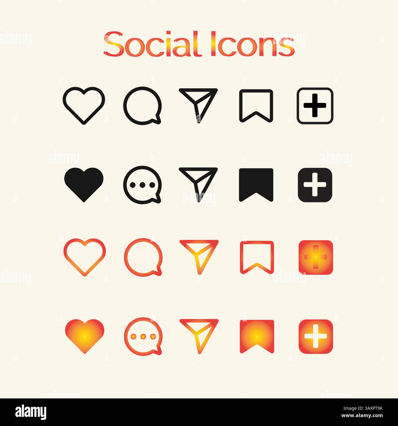 Black and Orange Theme Set of generic social media user interface icons ...