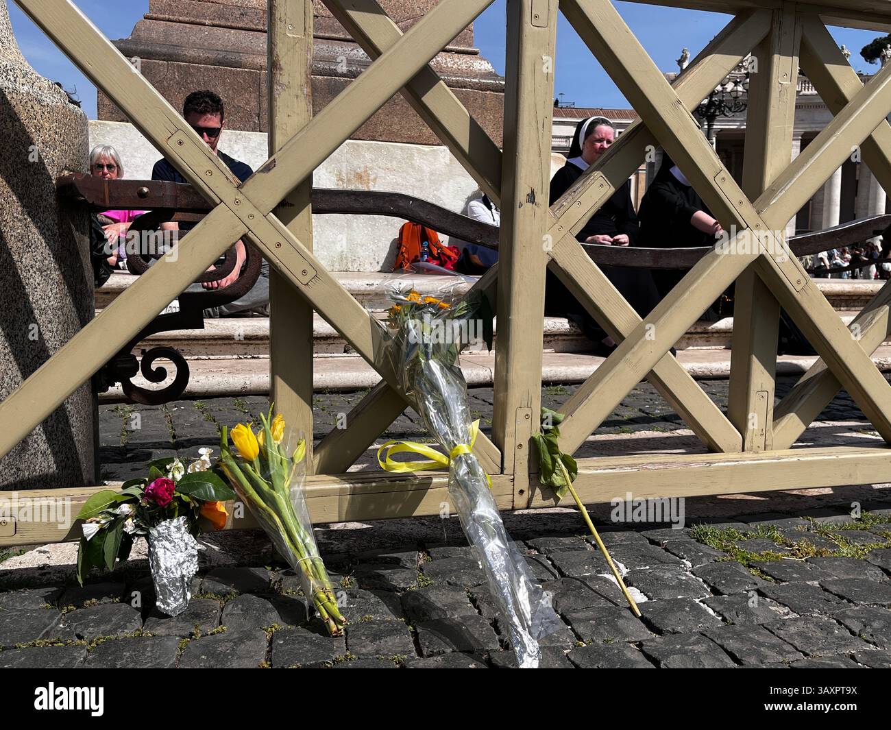 Rome, Italy - April 21st, 2025 - St Peter's Square, people mourning ...