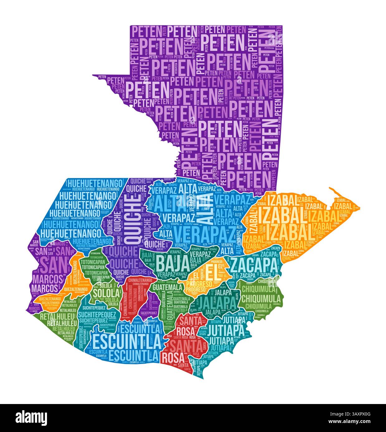 Guatemala shape. Country word cloud with region division. Guatemala ...