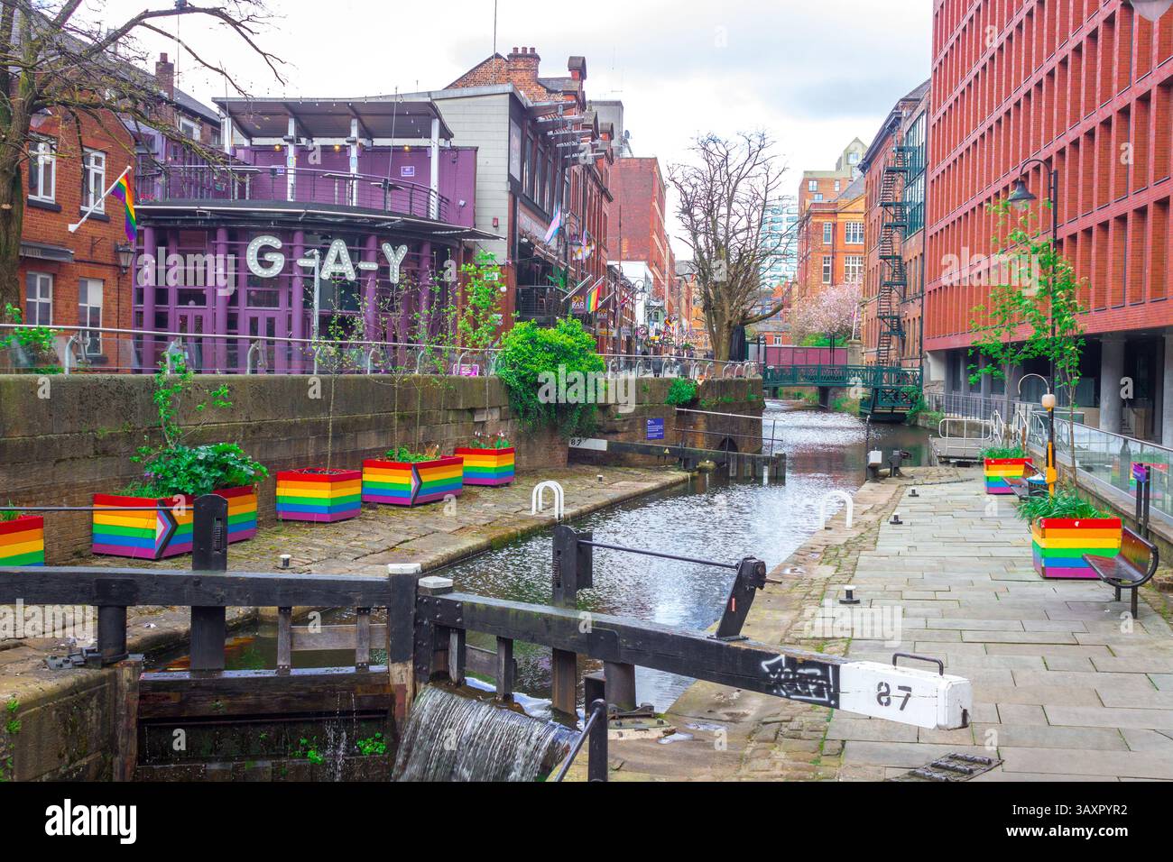 Rainbow colours, Rochdale Canal, Central Manchester Stock Photo - Alamy