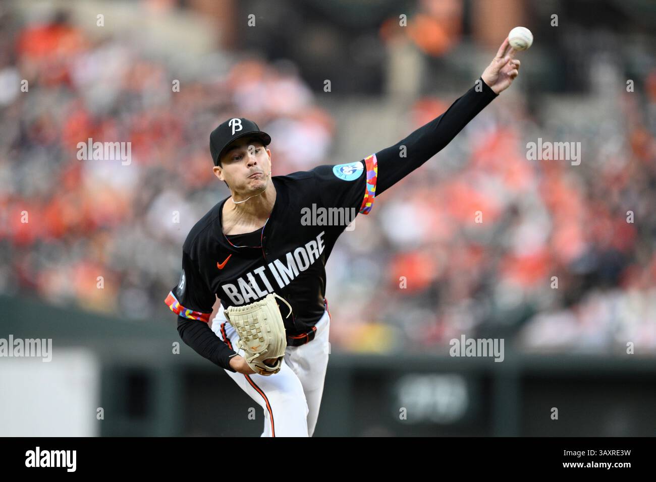 Baltimore Orioles starting pitcher Cade Povich in action during a ...