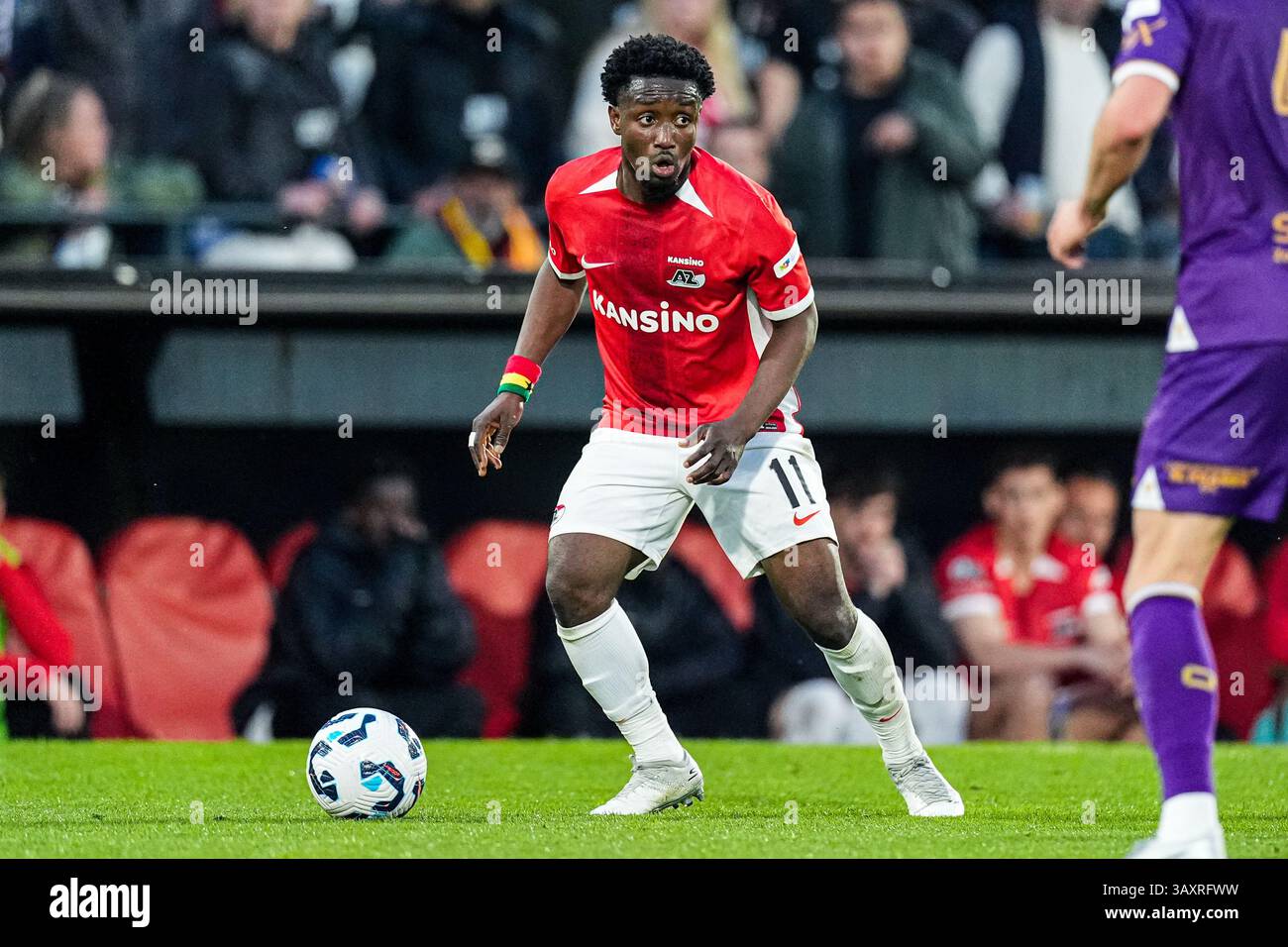 Rotterdam, Netherlands. 21st Apr, 2025. ROTTERDAM, NETHERLANDS - APRIL 21: Ibrahim Sadiq of AZ ...