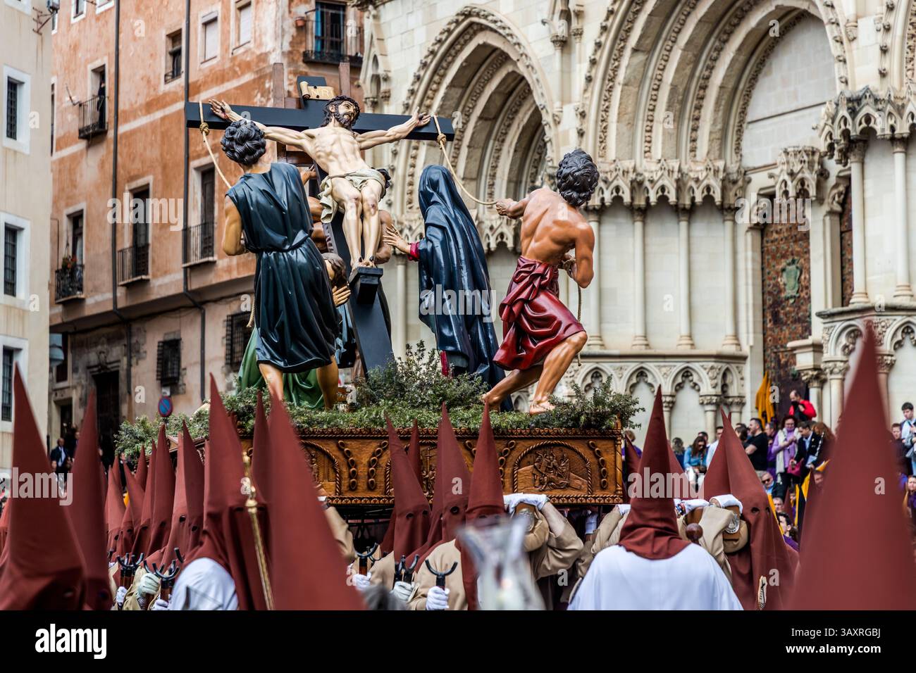 Good Friday procession En el Calvario in Cuenca. Depicted is the Paso ...