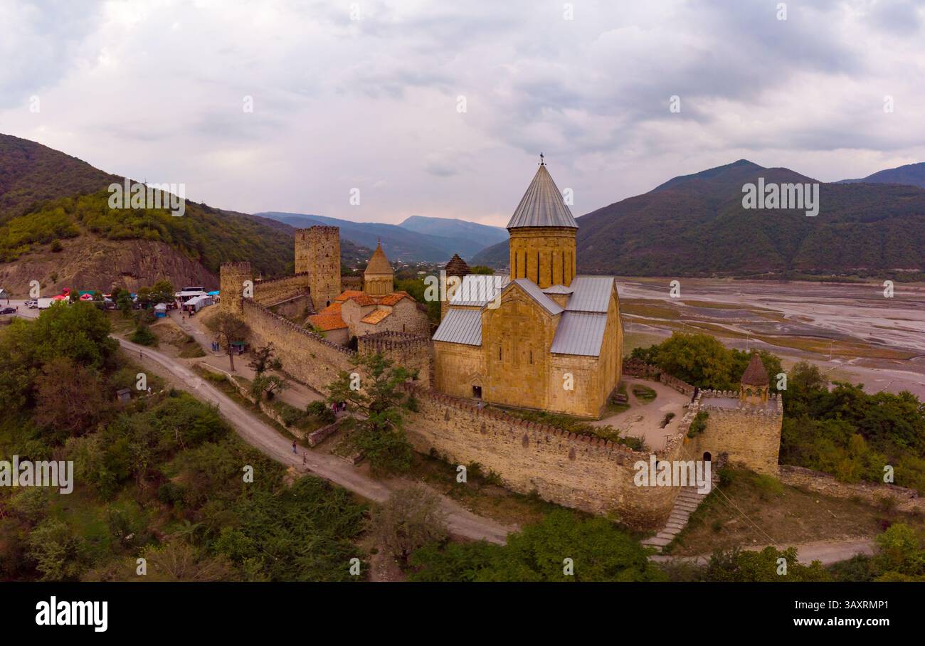 Aerial top view of Ananuri Fortress Complex on Aragvi River. Castle ...