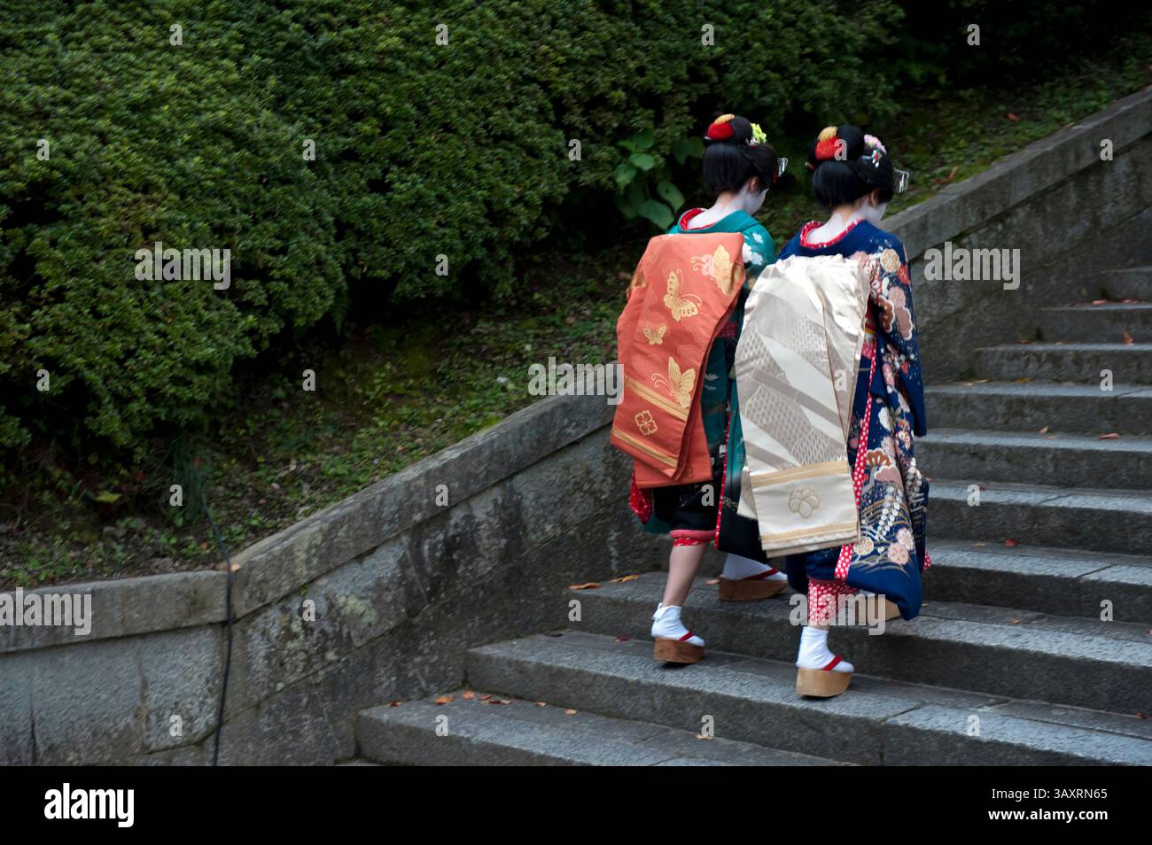 Two female tourists dressed up like maiko (apprentice geisha) touring ...