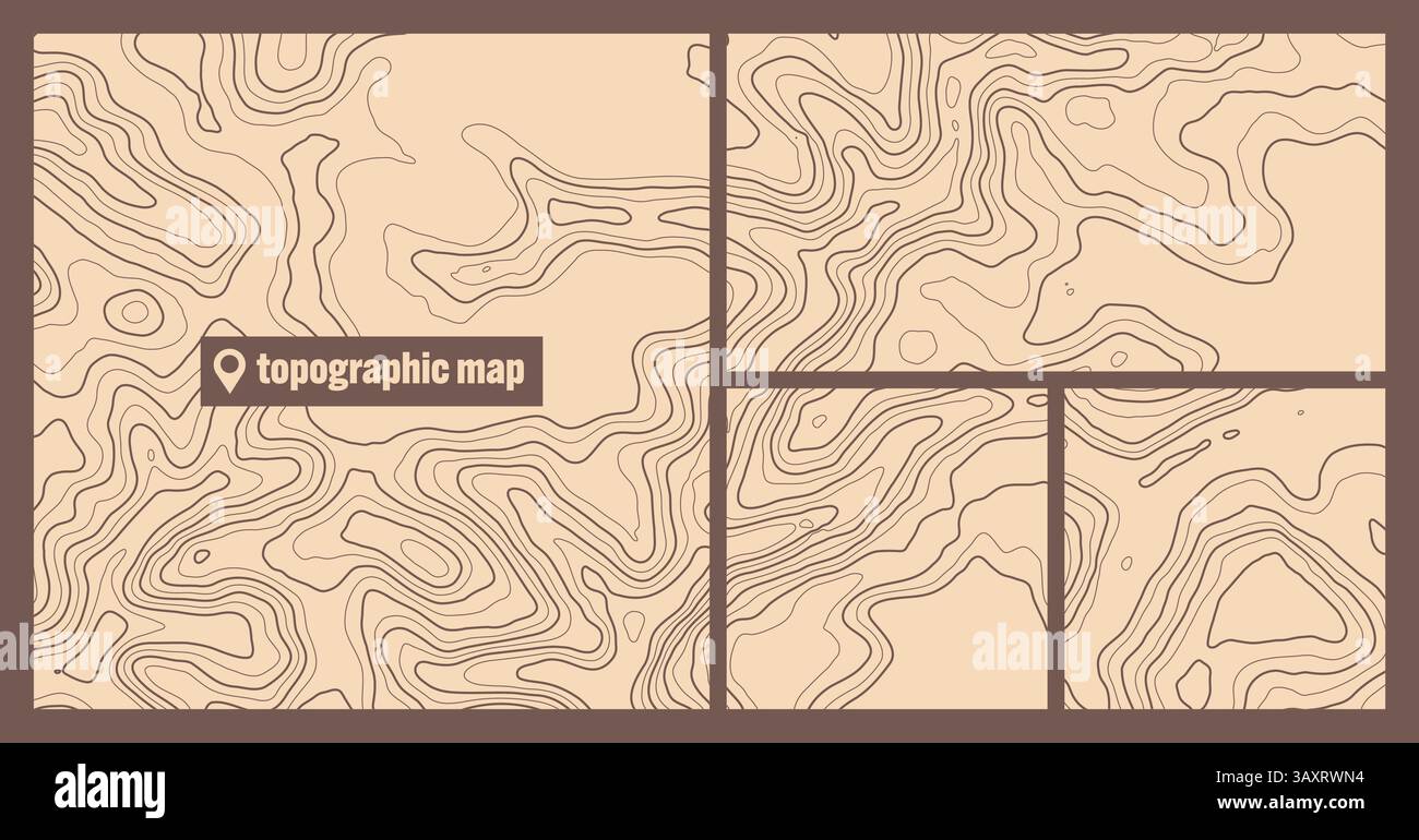 Colorful topographic map sets with contour lines. Geographic terrain ...