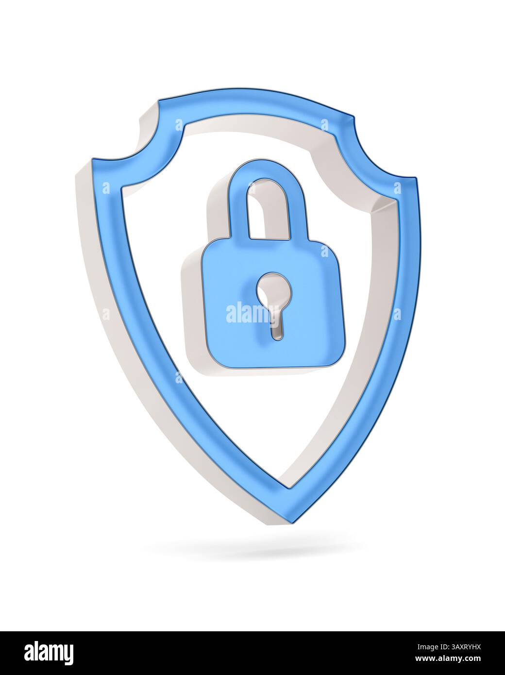 Glass lock into shield on white background. Isolated 3D illustration ...