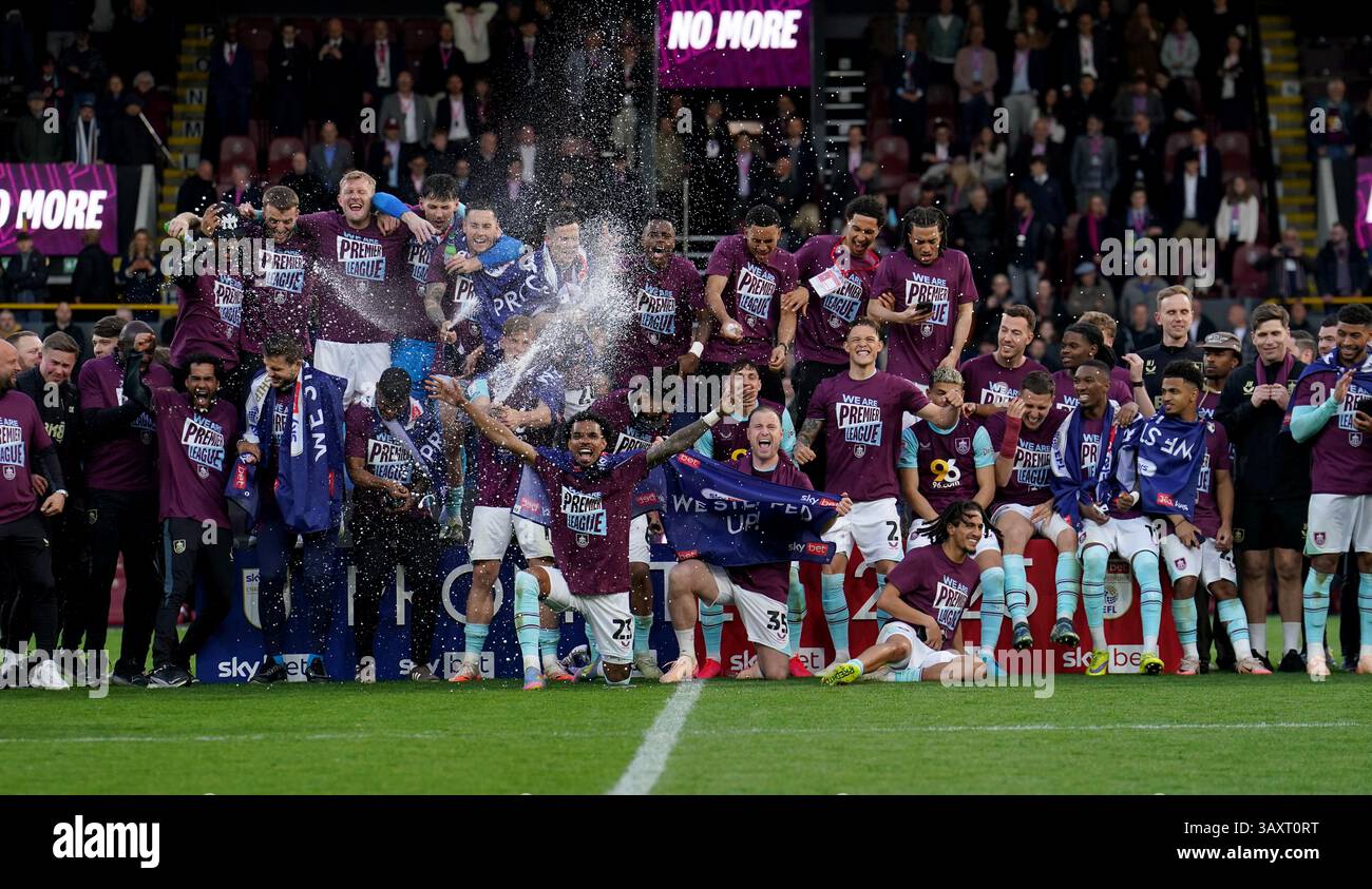 Burnley's players celebrate promotion to the Premier League on the ...