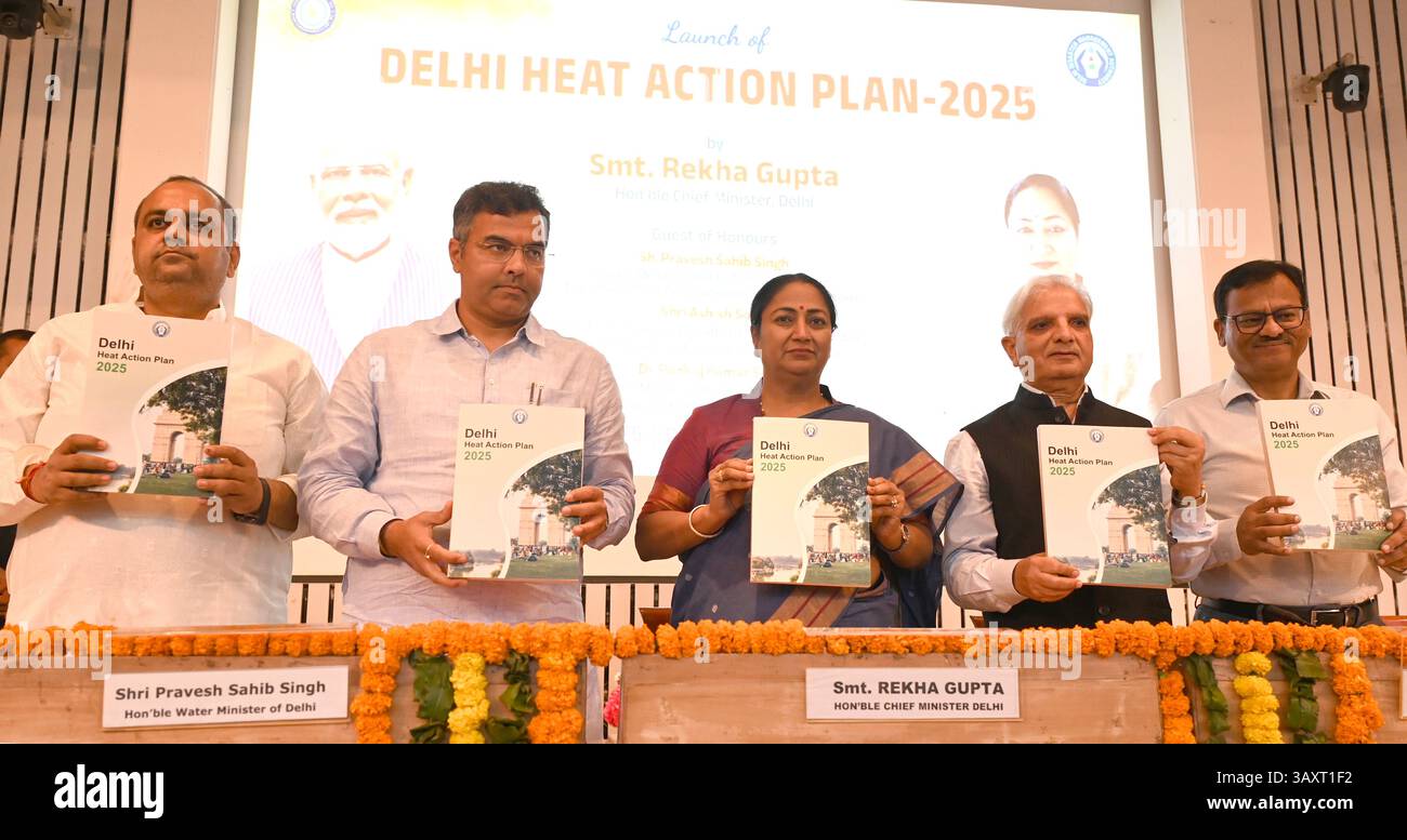 NEW DELHI, INDIA - APRIL 21: Delhi Chief Minister Rekha Gupta with Health Minister Pankaj Kumar ...