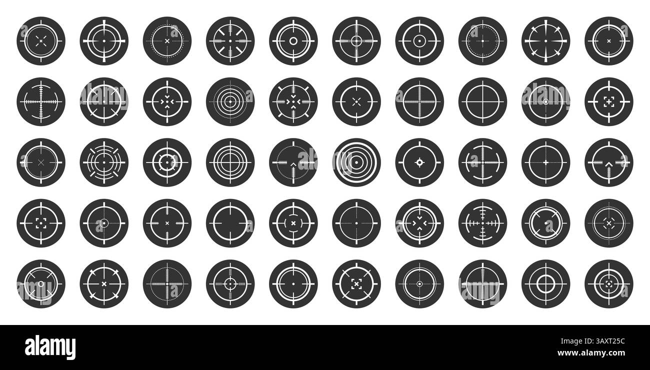 Round sniper rifle sights, weapon optical scope crosshair. Hunting gun ...