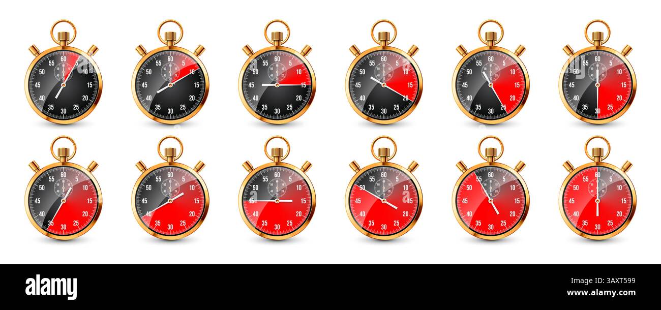 Realistic classic stopwatch. Shiny golden metal chronometer, time ...