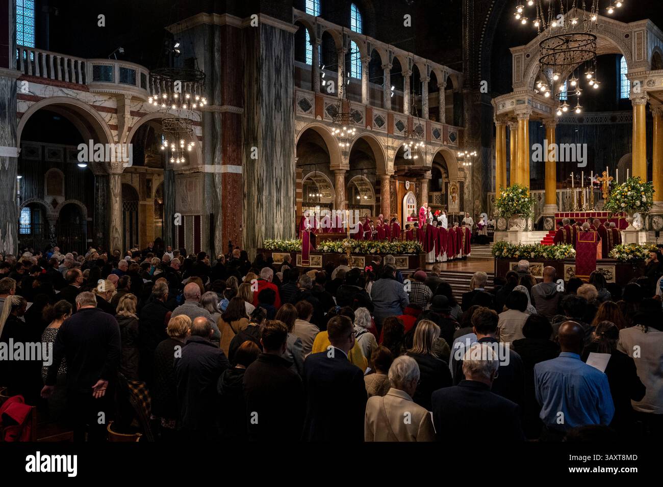 London, UK. 21 April 2025. People attend a Requiem Mass celebrated by ...
