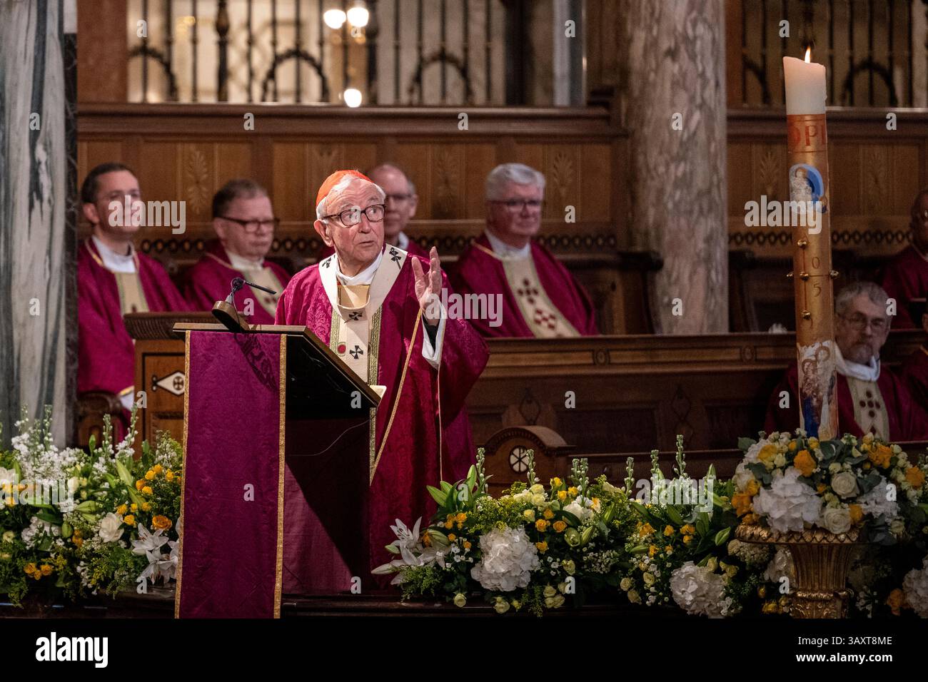 London, UK. 21 April 2025. People attend a Requiem Mass celebrated by ...