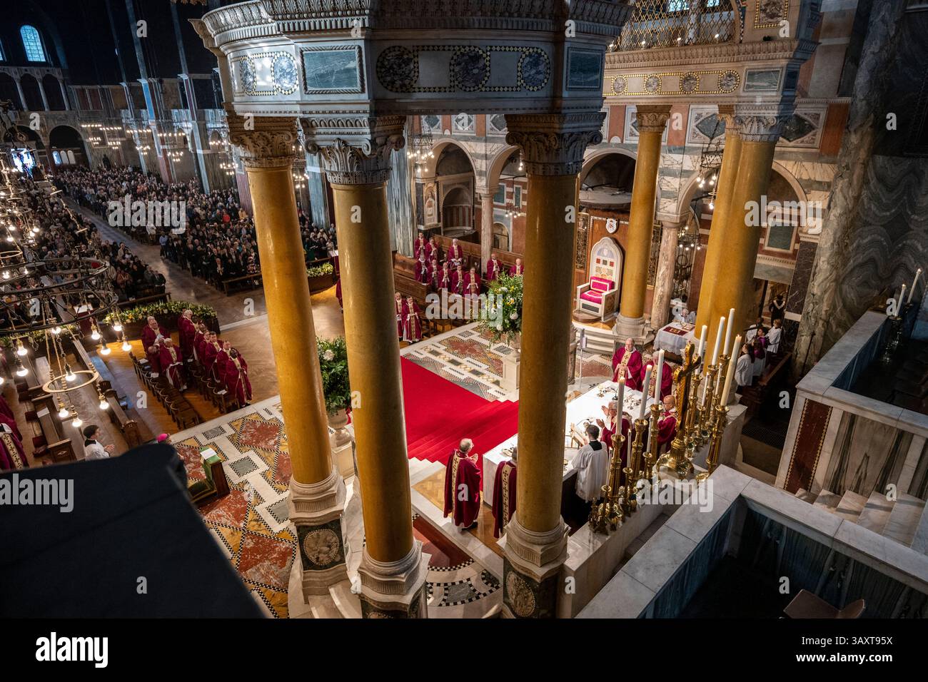 London, UK. 21 April 2025. People attend a Requiem Mass celebrated by ...