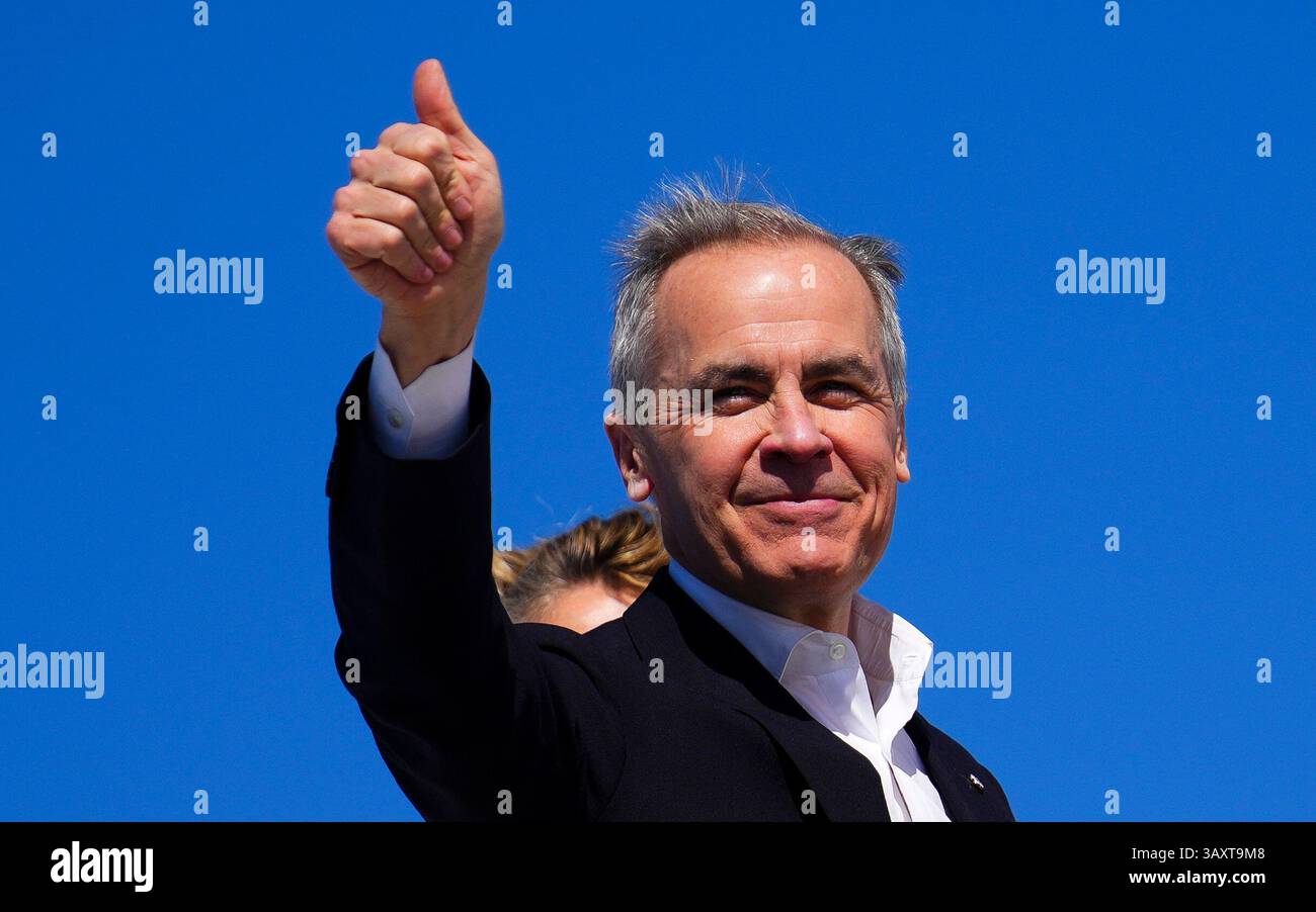 Goffs, Canada. 21st Apr, 2025. Liberal Leader Mark Carney departs the ...