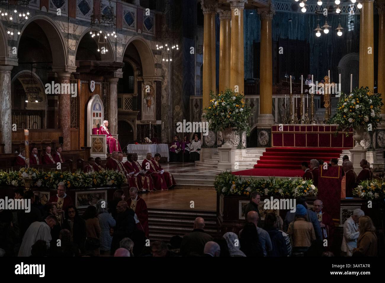 London, UK. 21 April 2025. People attend a Requiem Mass celebrated by ...