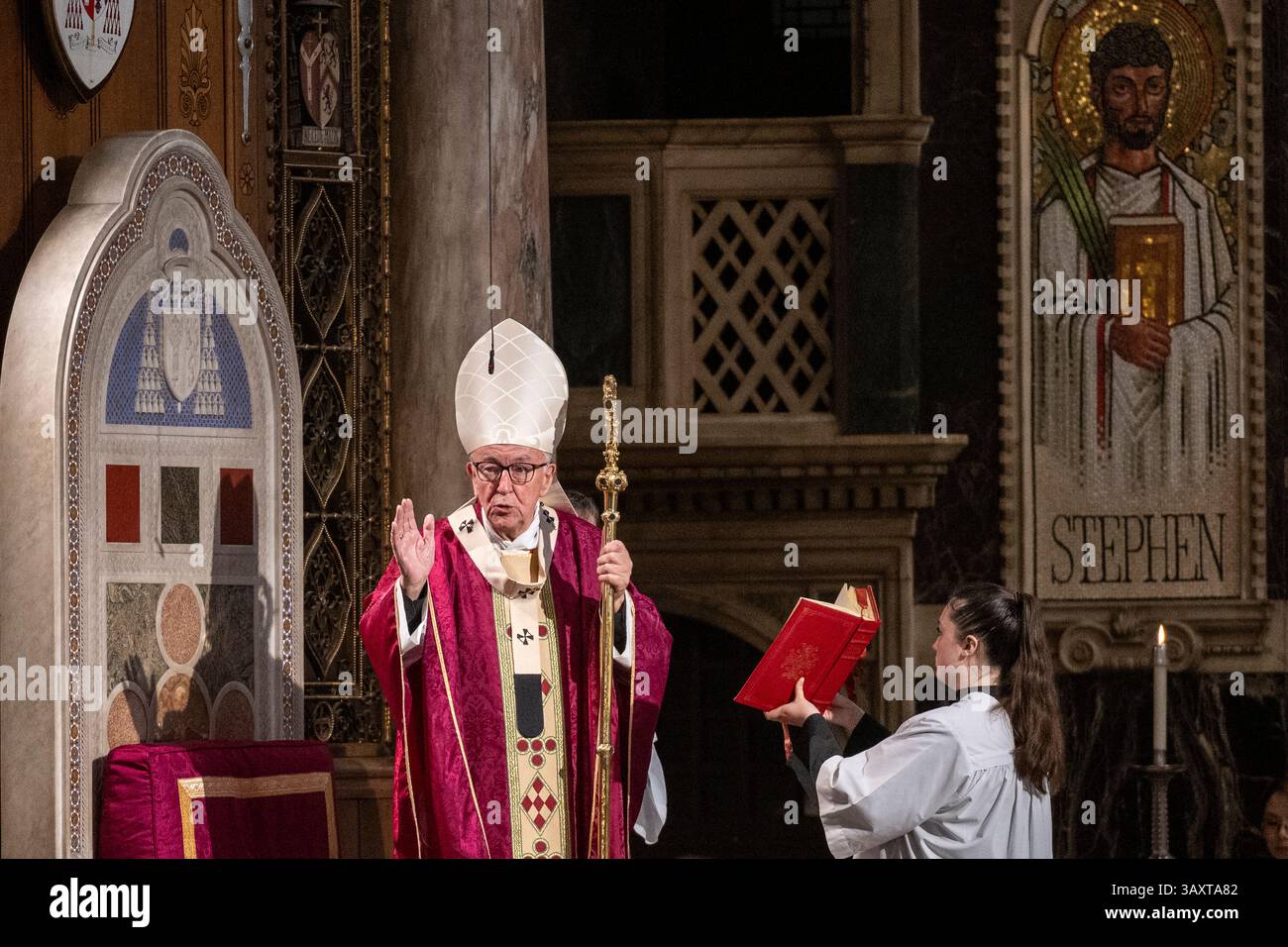 London, UK. 21 April 2025. People attend a Requiem Mass celebrated by ...