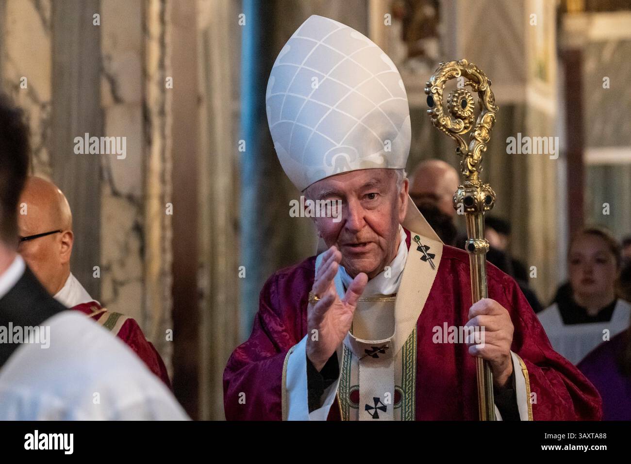 London, UK. 21 April 2025. The clergy leaves a Requiem Mass celebrated ...