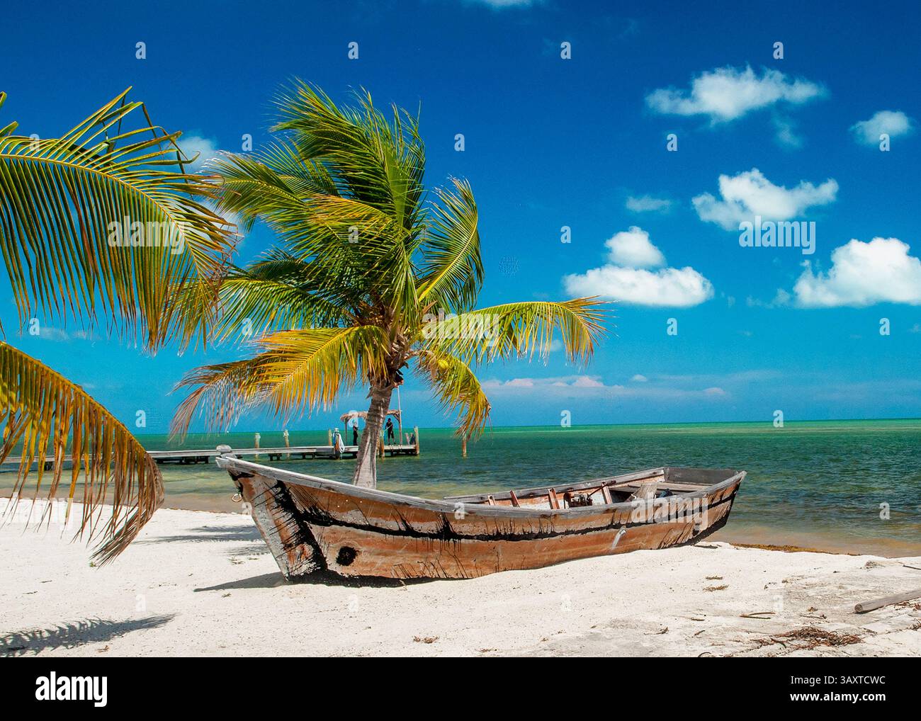 The shoreline in front of the Moorings Hotel on the island of ...