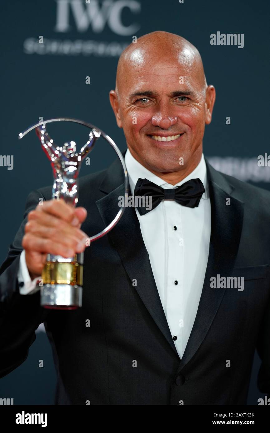 US surfer Kelly Slater receives the Laureus Lifetime Achievement Award ...