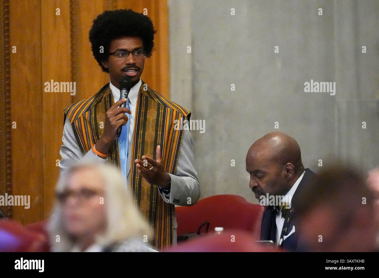 Rep. Justin J. Pearson, D-Memphis, speaks on the house floor during a ...