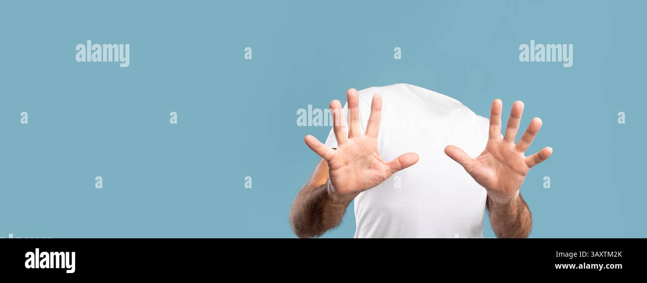 Minimalist collage of headless figures depicting isolation Stock Photo ...