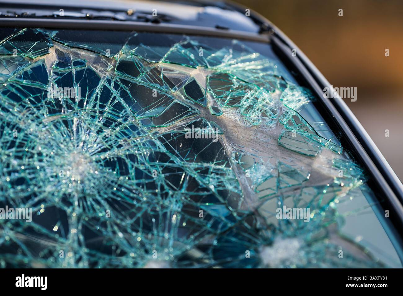 Crushed front window of a small car Stock Photo - Alamy