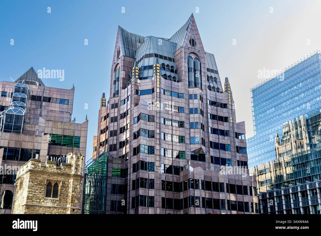 Neo-gothic postmodern style 1990 1 Minster Court building in the City ...