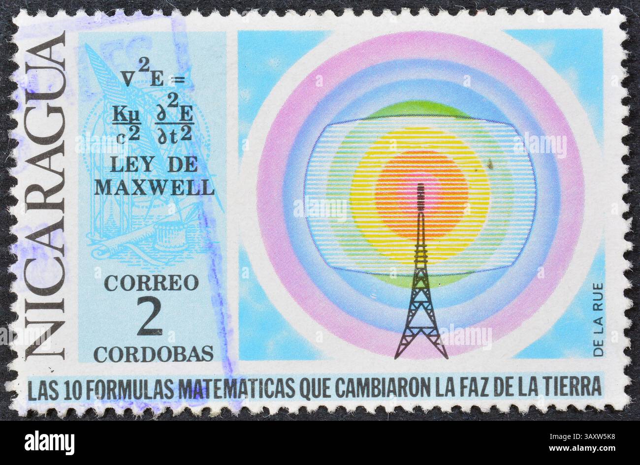 Cancelled postage stamp printed by Nicaragua, that shows Maxwell’s law ...