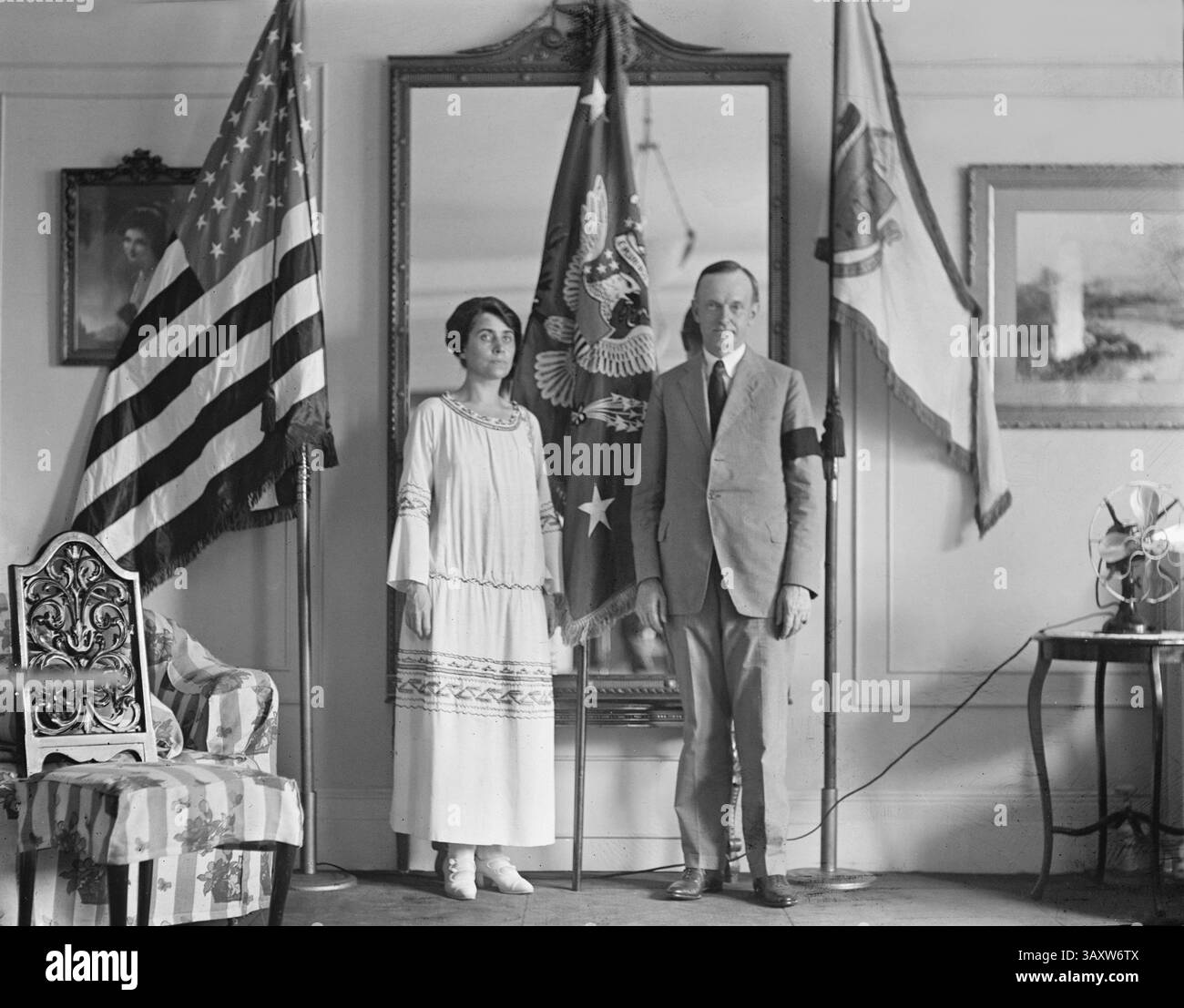 New U.S. President Calvin Coolidge and First Lady Grace Coolidge after death of U.S. President ...