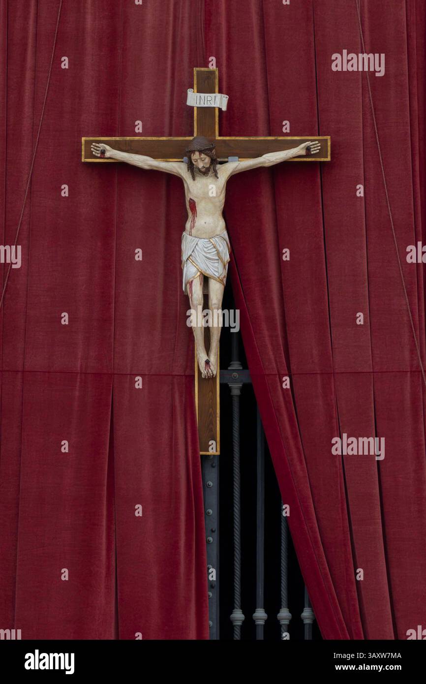 Rosary for Pope Francis at St. Peter Square the Vatican A cross is ...