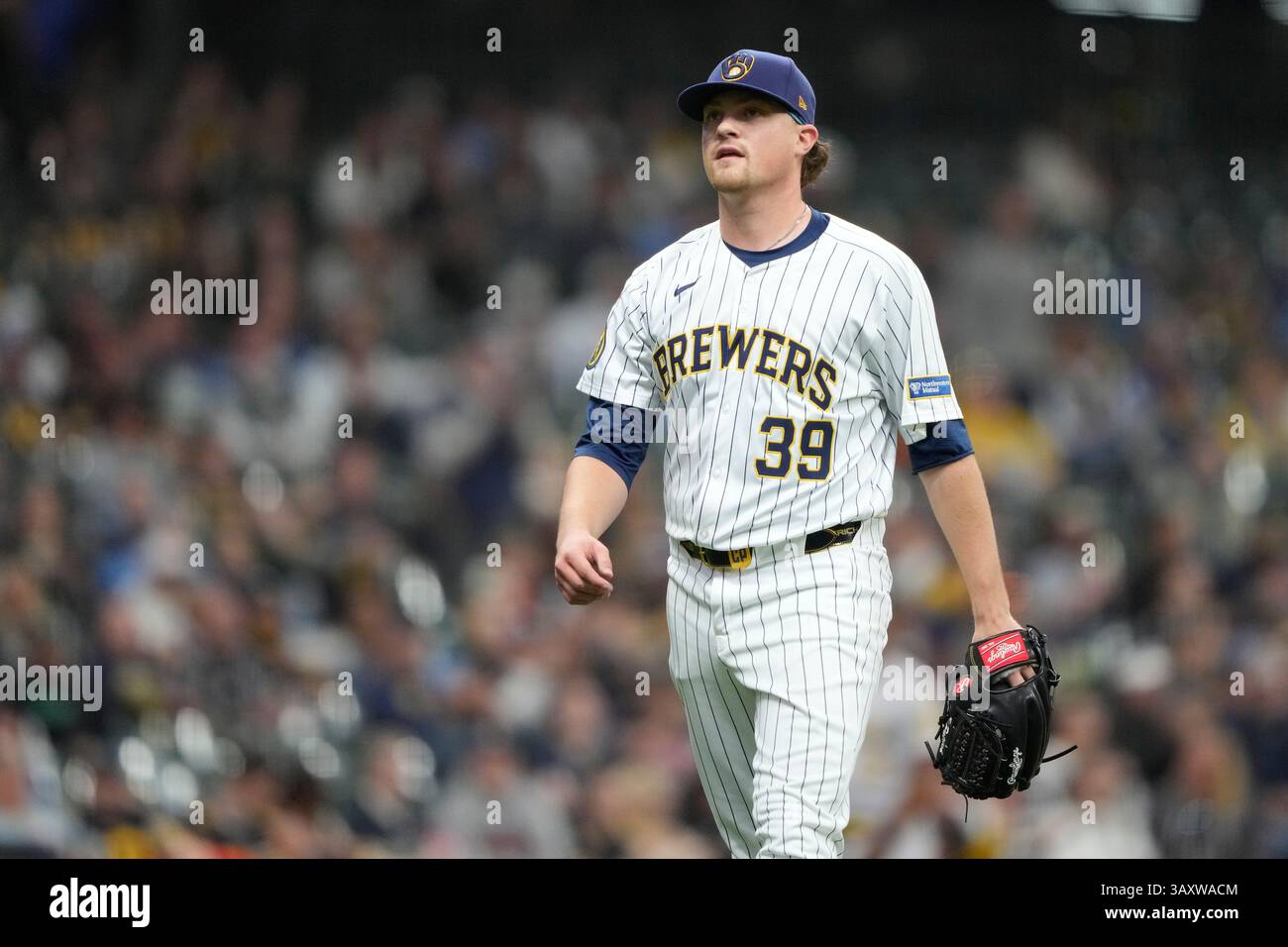 Milwaukee Brewers' Chad Patrick looks on during the fourth inning of a ...