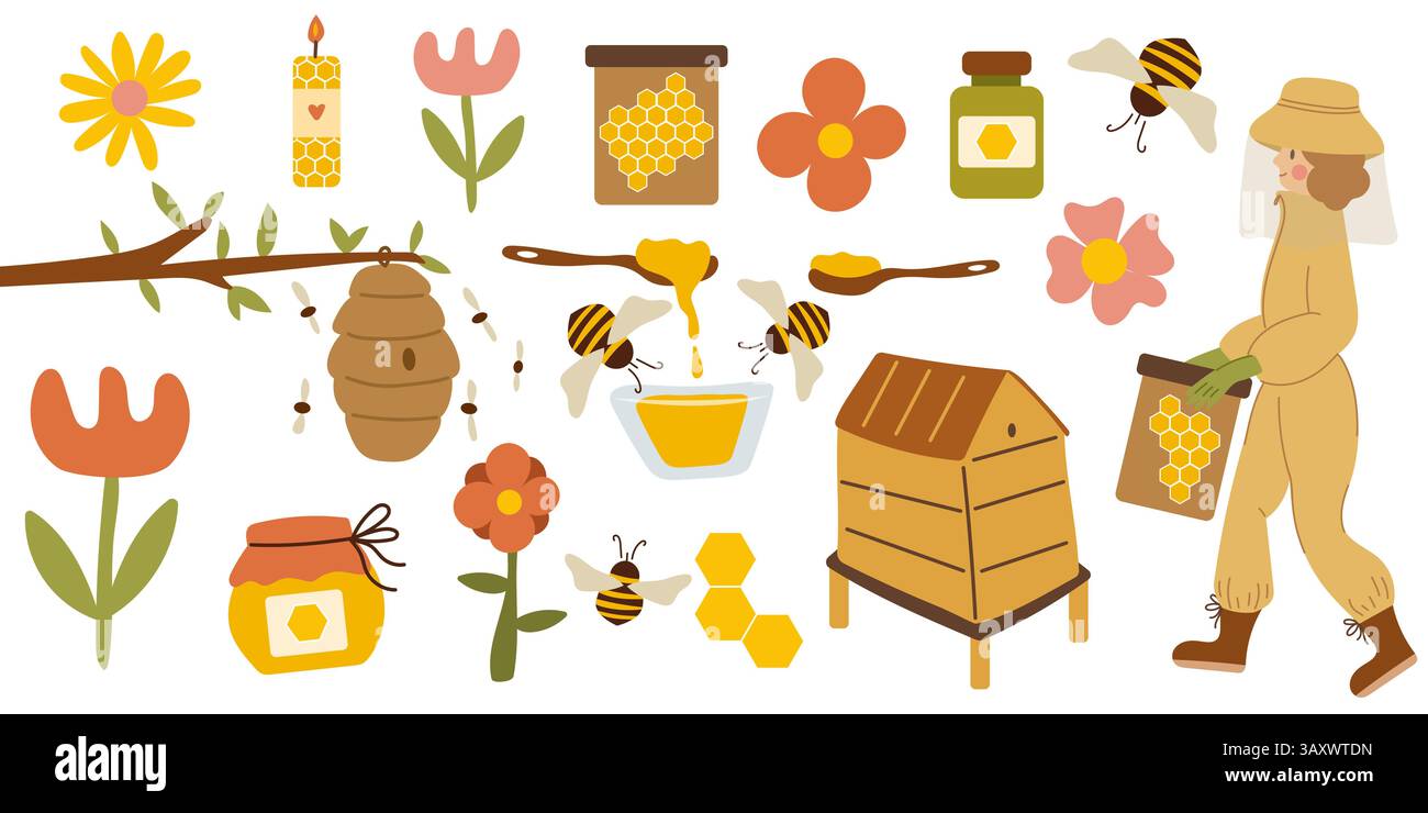 Beekeeping big set with cartoon character Stock Vector Image & Art - Alamy