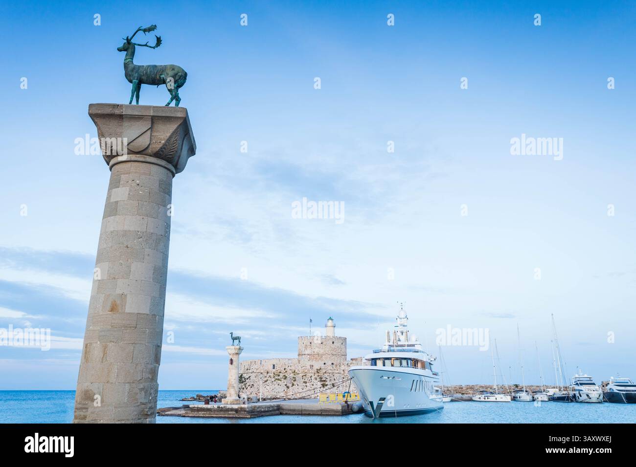 Rhodian Deer statues seen on 14 April 2025 at twilight high above the ...