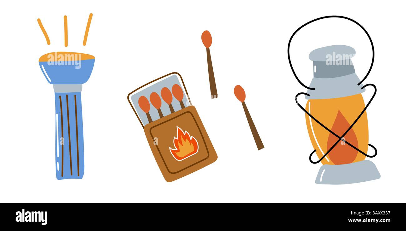 Campfire light set, hiking essentials Stock Vector Image & Art - Alamy