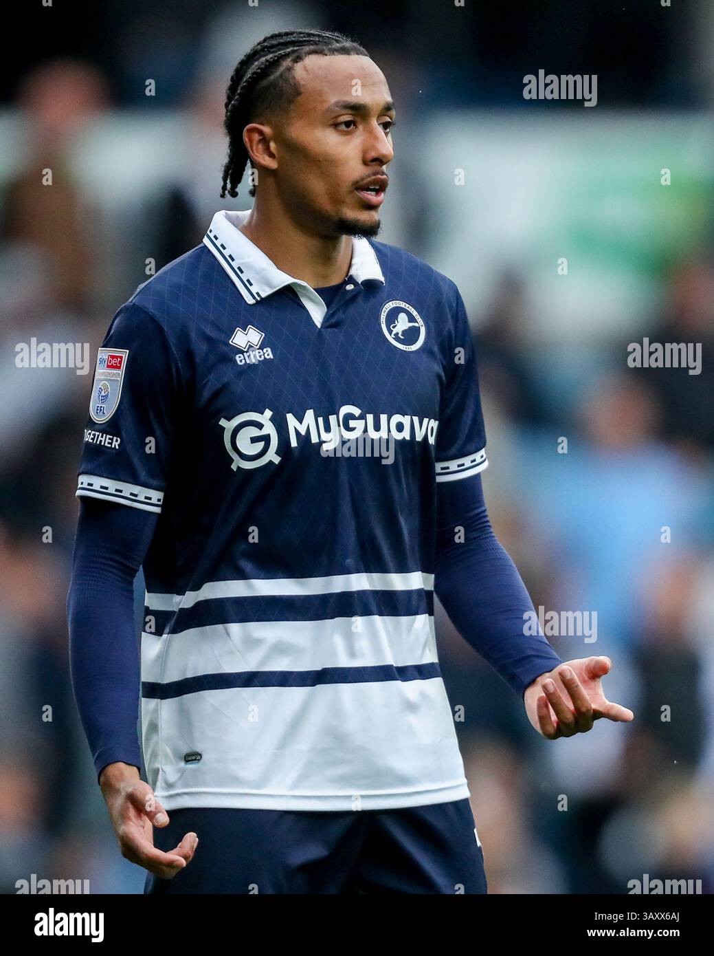 Femi Azeez of Millwall reacts during the Sky Bet Championship match ...