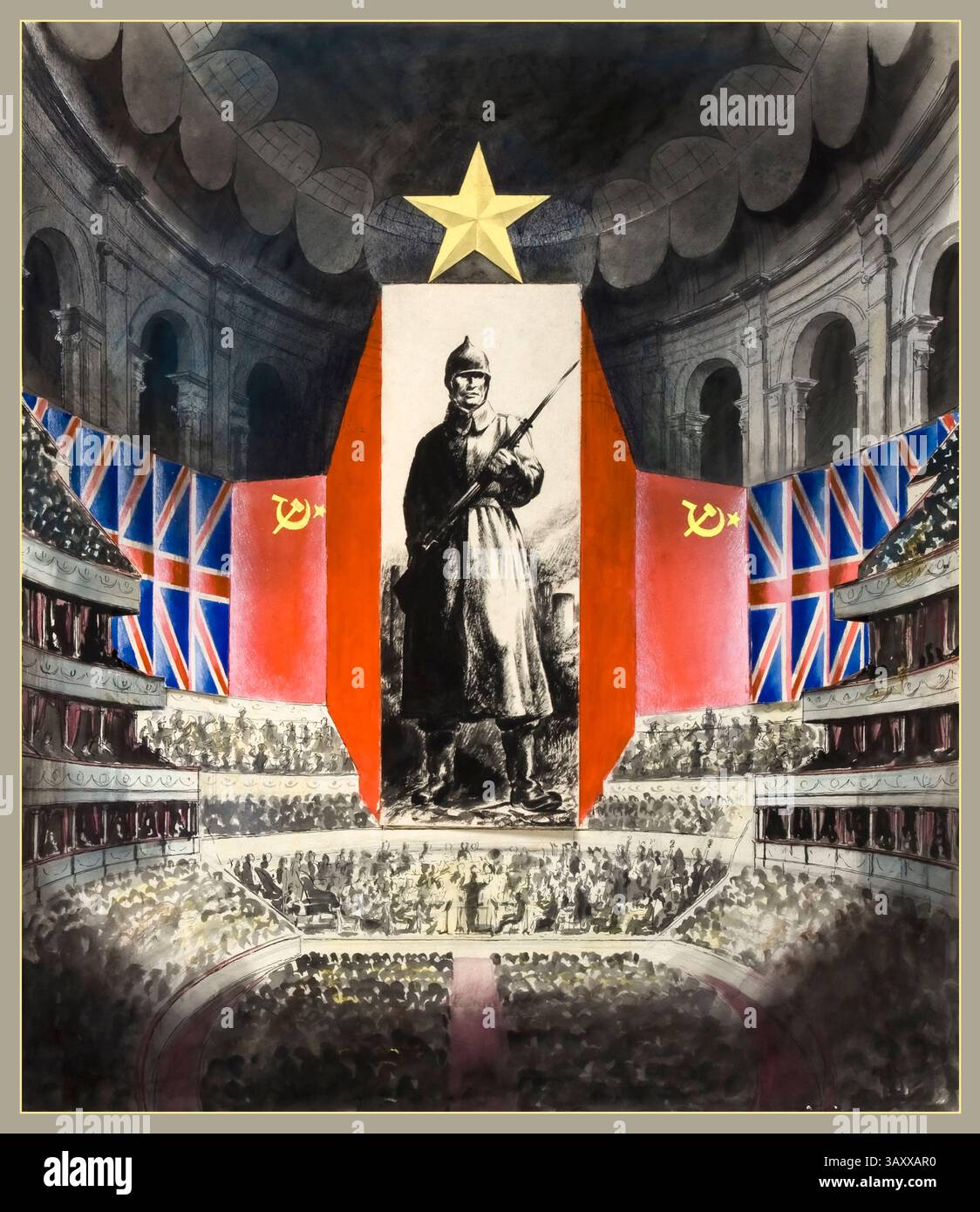 WW2 UK propaganda poster with Albert Hall interior and orchestra UNITY ...