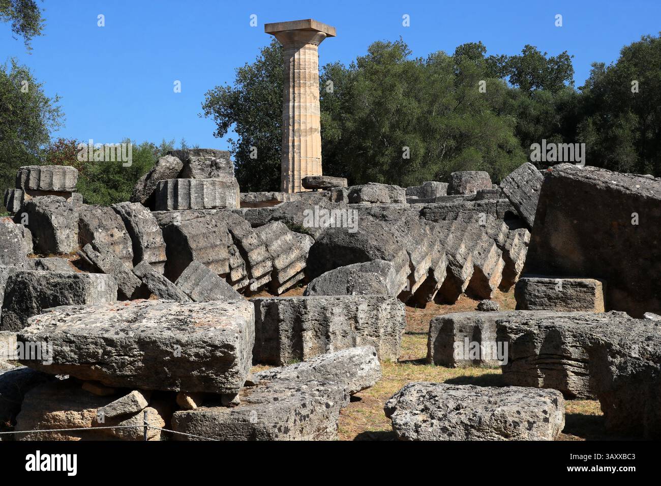 Ruins of the Temple of Zeus in the archeological site of Olympia ...